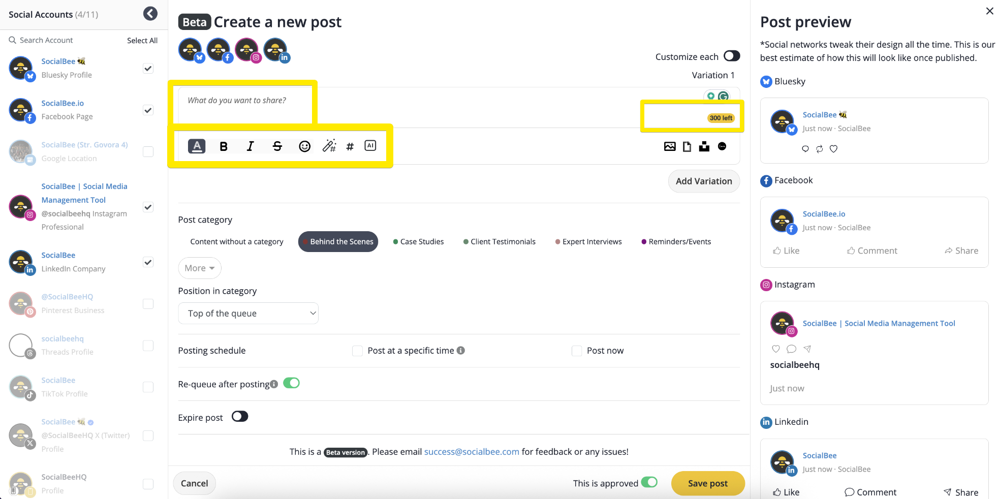 Post Editor: How Do I Add a Post in SocialBee? – SocialBee Help ...